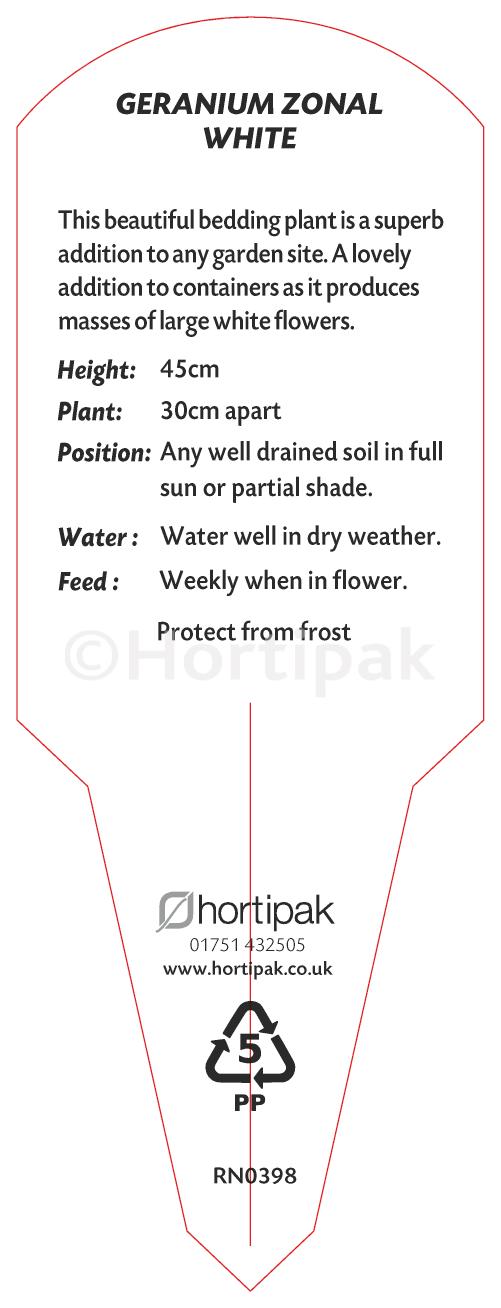 Geranium Zonal White Plant Labels - Hortipak