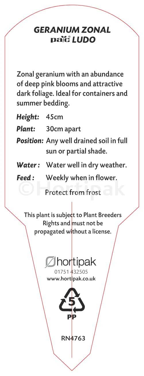 Geranium Zonal Pac Ludo Plant Labels - Hortipak