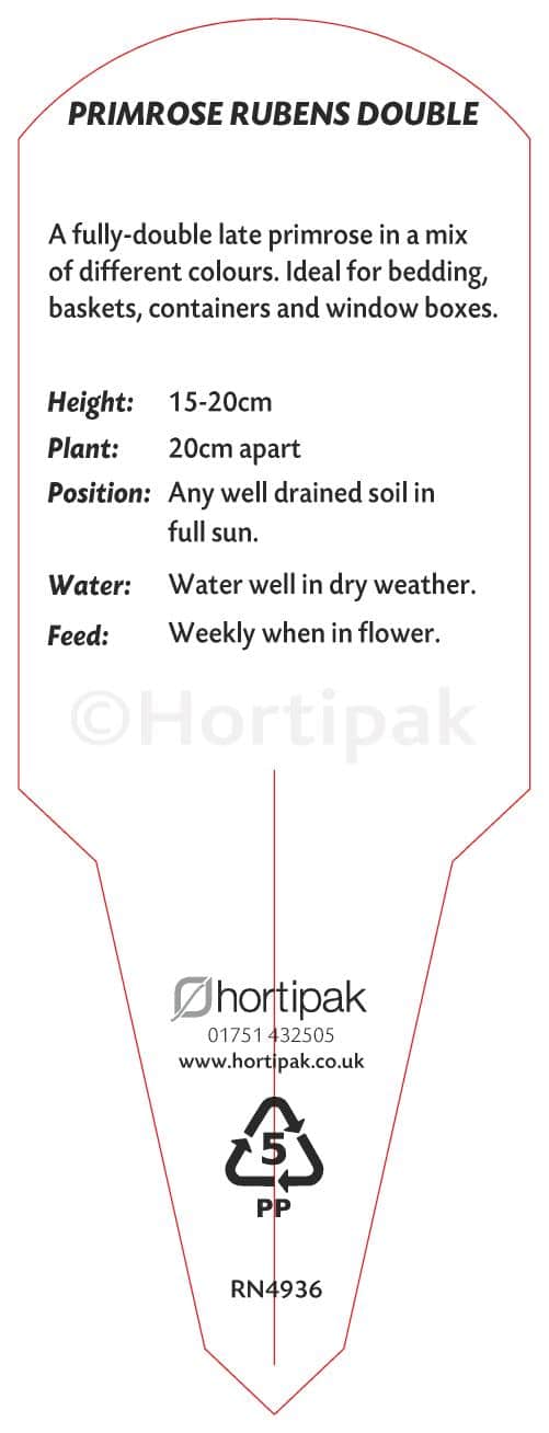 Primrose Rubens Double Mix Plant Labels - Hortipak
