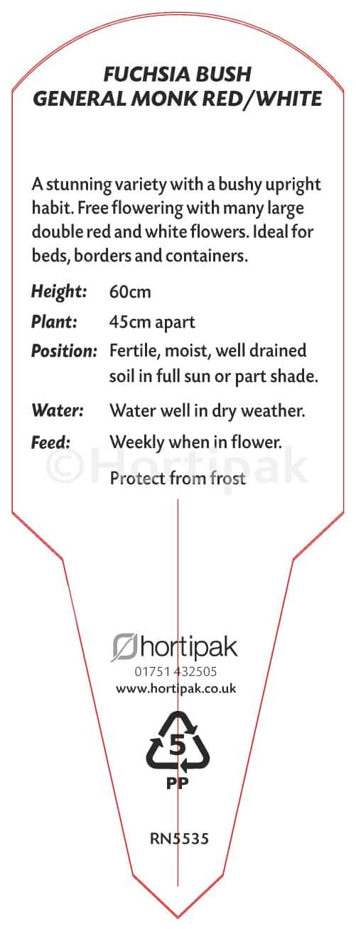 Fuchsia General Monk Red White Plant Labels - Hortipak