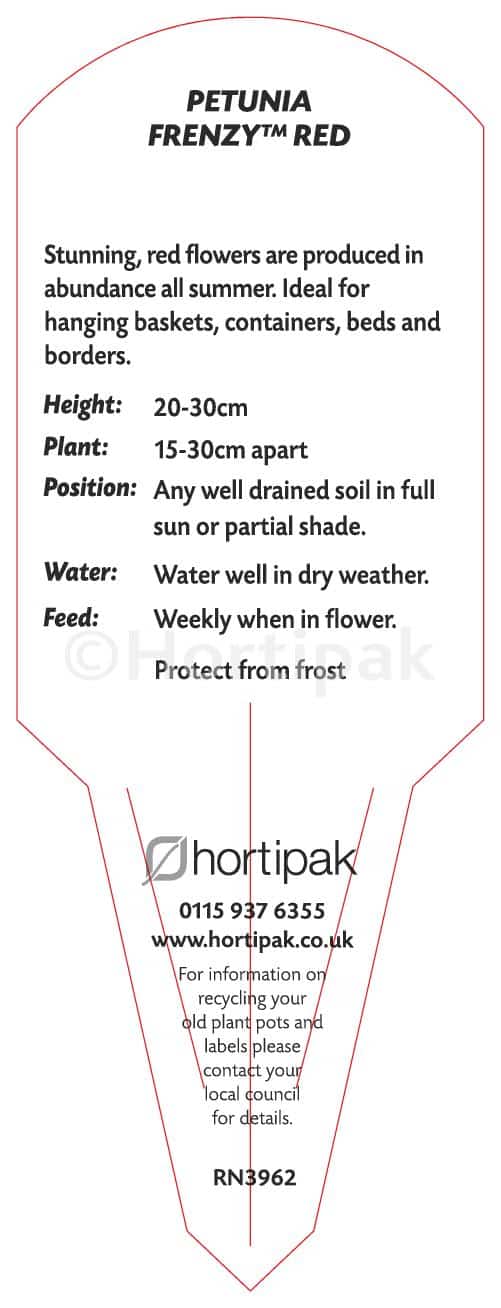 Petunia Frenzy Red Plant Labels - Hortipak